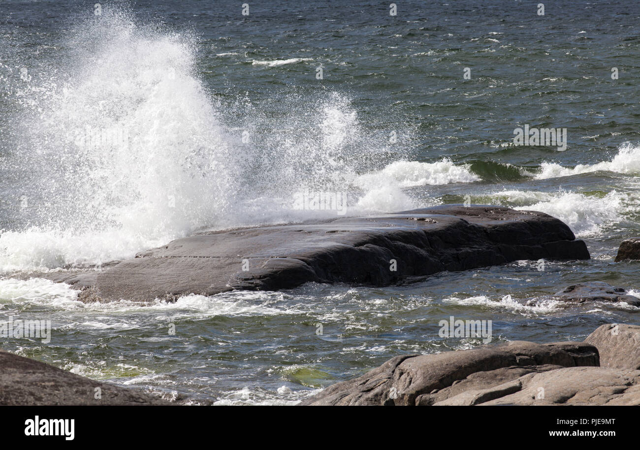 Powerful gale wind along the coastal area. Waves, breakers hit the ...