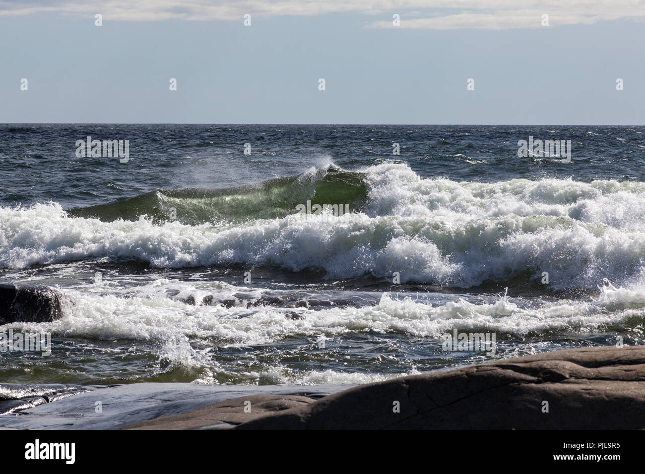 Powerful gale wind along the coastal area. Waves, breakers hit the ...