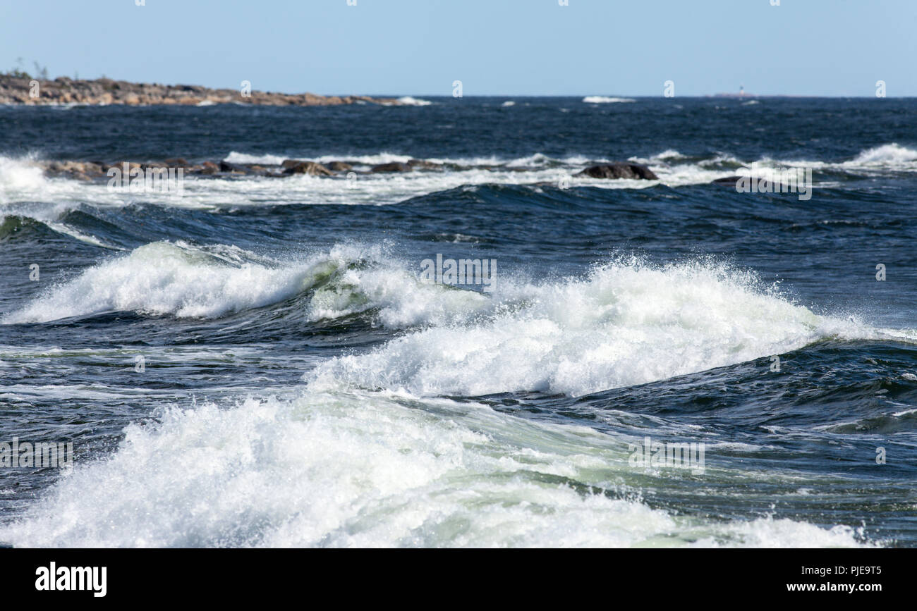 Powerful gale wind along the coastal area. Waves, breakers hit the ...
