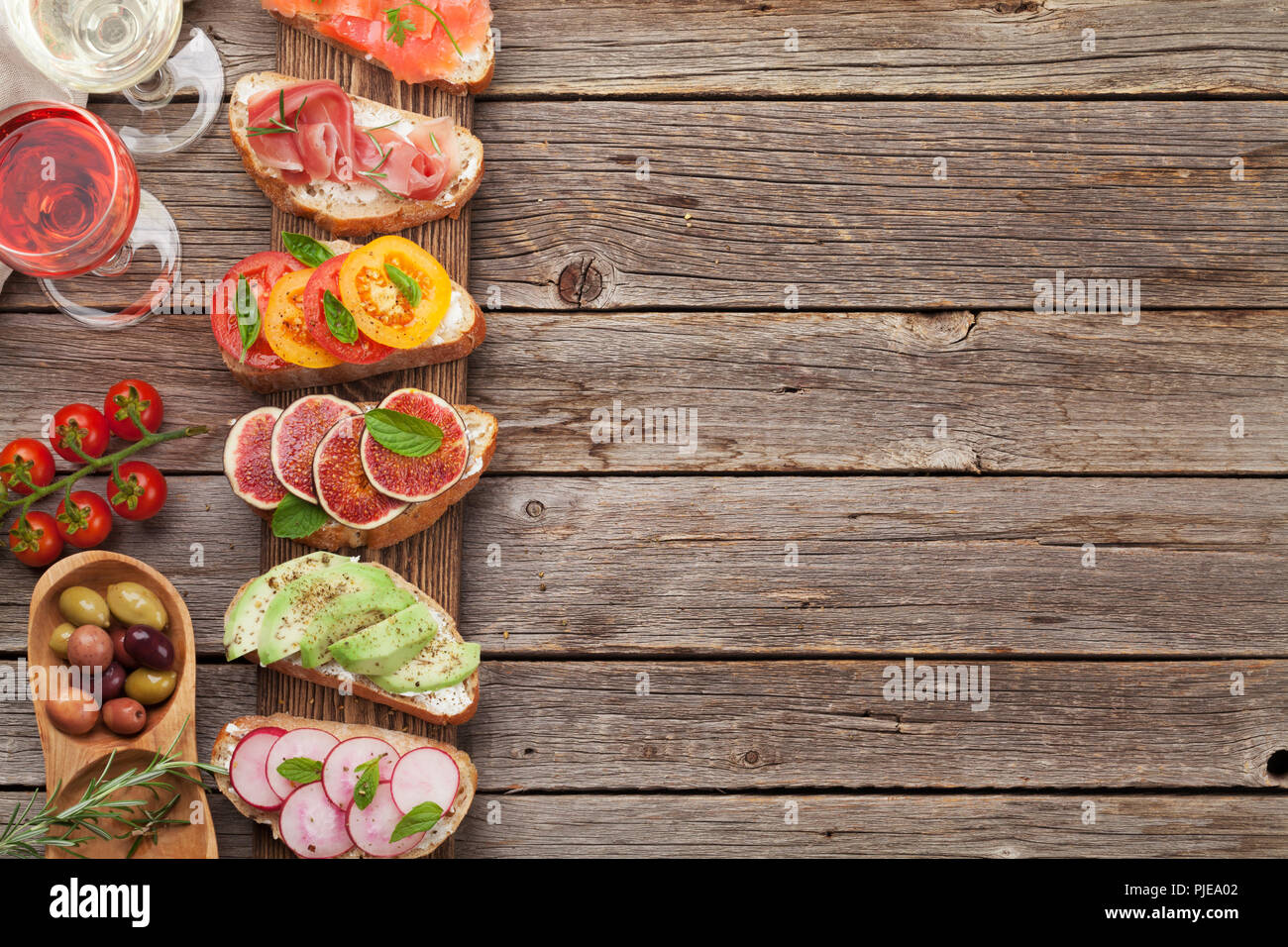 Brushetta or traditional spanish tapas. Appetizers italian antipasti ...