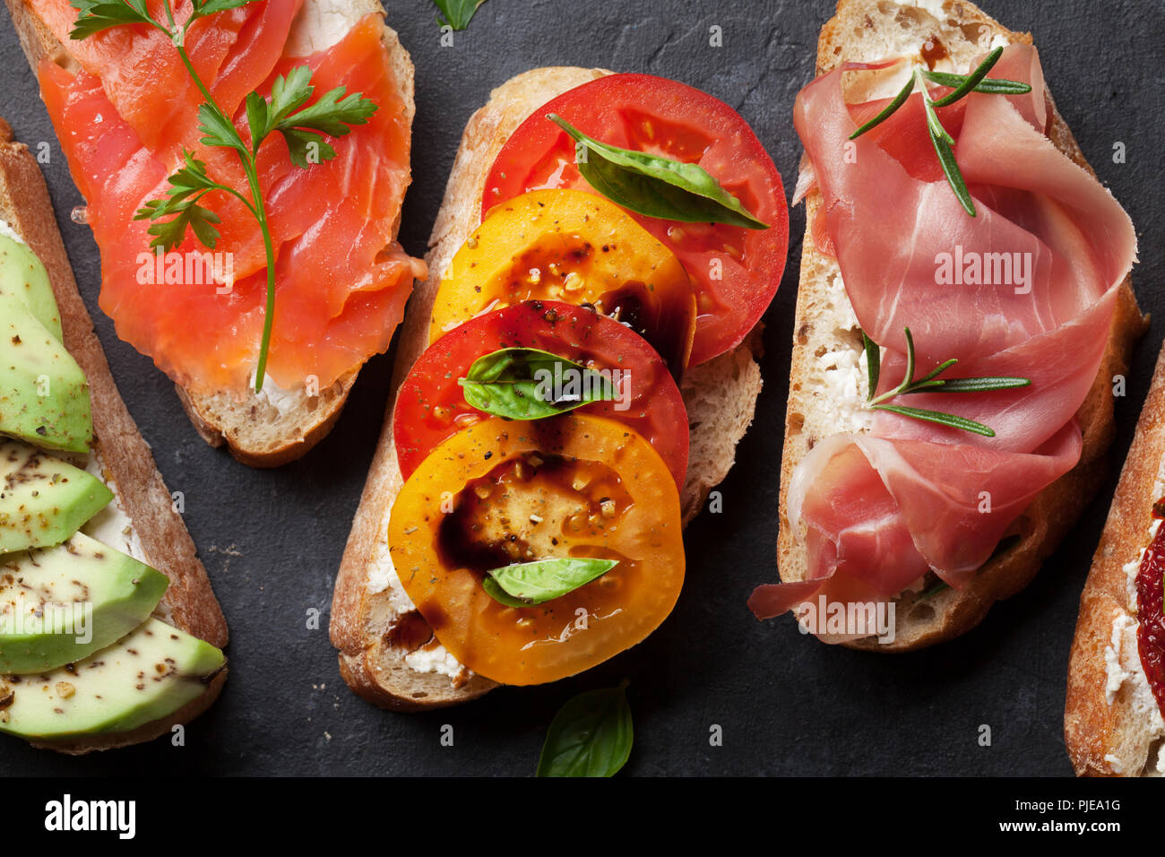 Brushetta or traditional spanish tapas. Appetizers italian antipasti ...