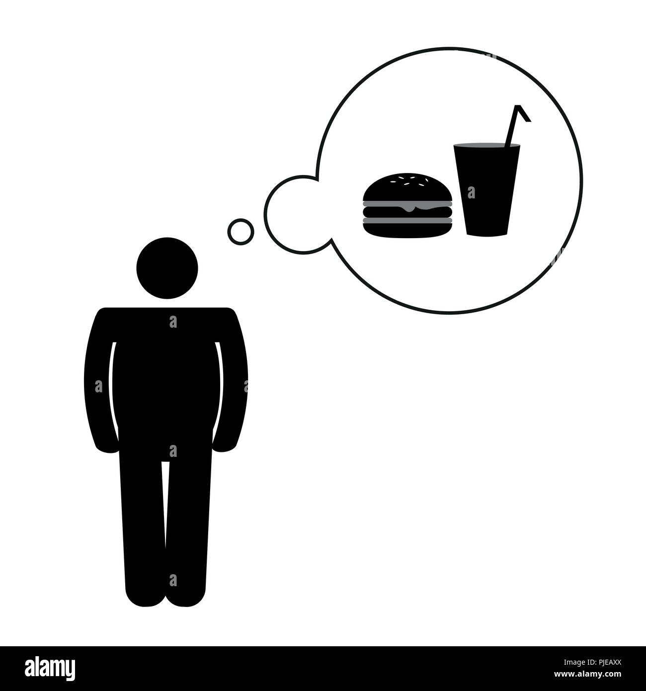 fat man think about unhealthy fast food pictogram vector illustration ...