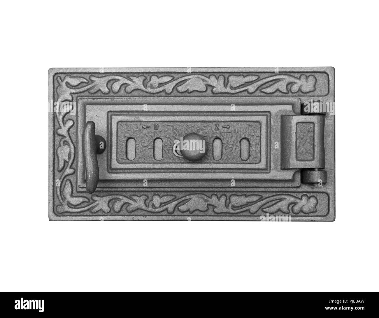 Closed steel furnace door. Isolated on white background Stock Photo - Alamy