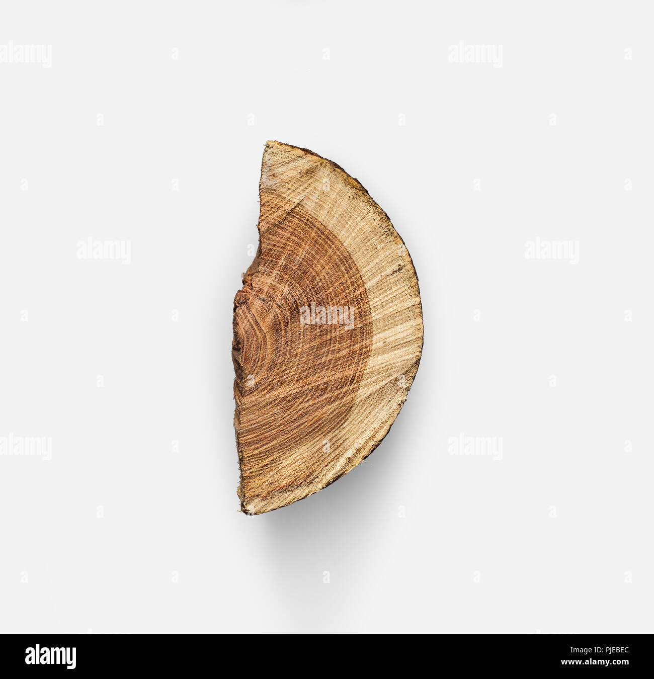 Half cut wooden log. Isolated on white background Stock Photo - Alamy