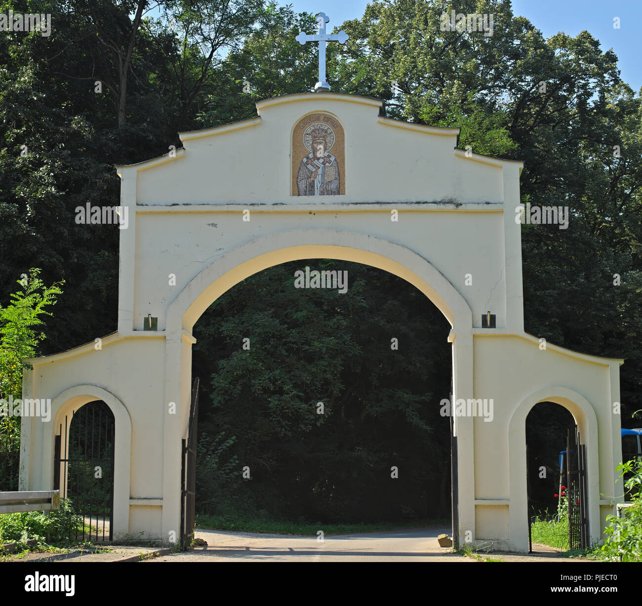 Entrance gate into Christian orthodox monastery in Beocin, Serbia Stock ...