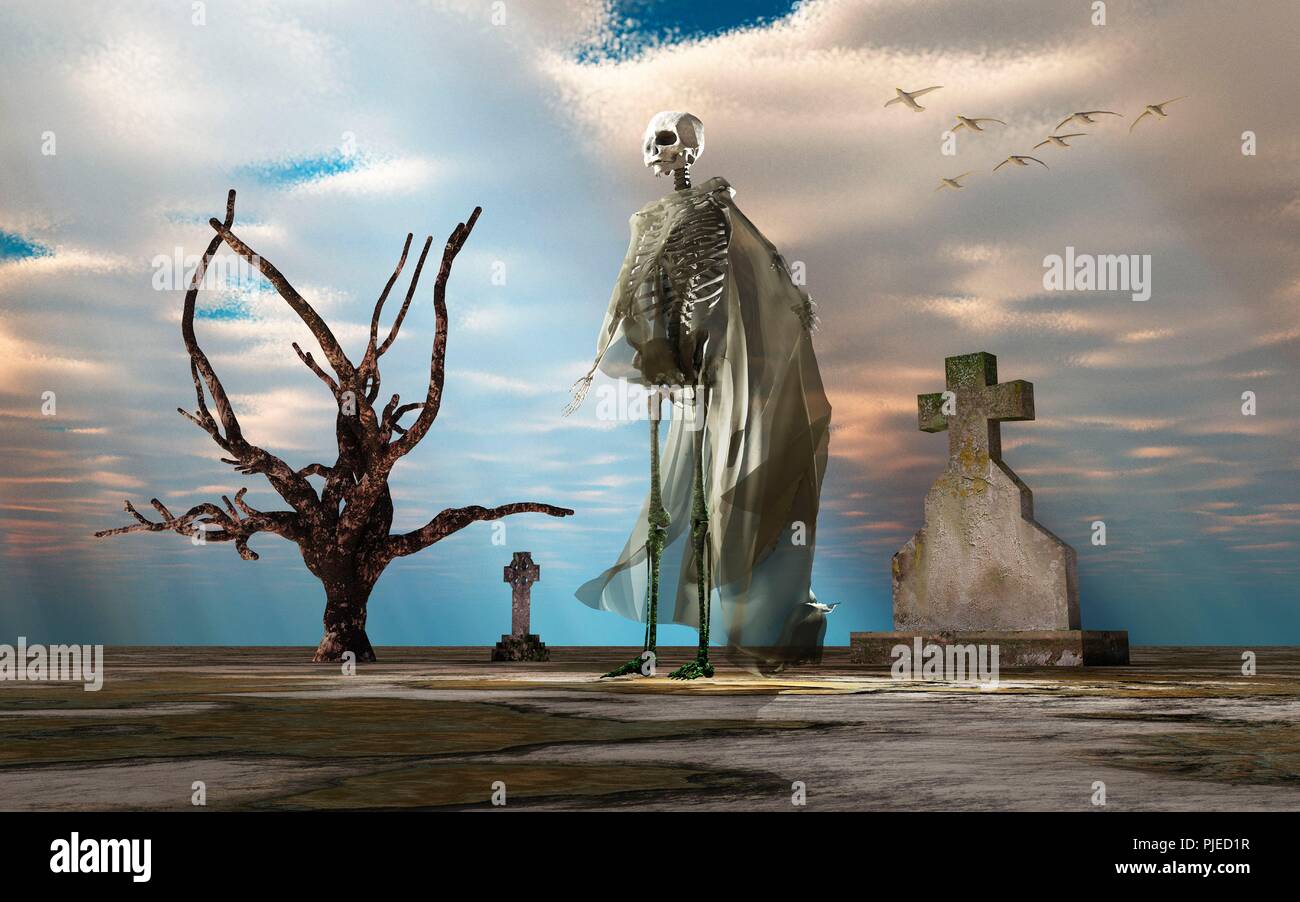 Ghost Standing In Graveyard Stock Photo - Alamy