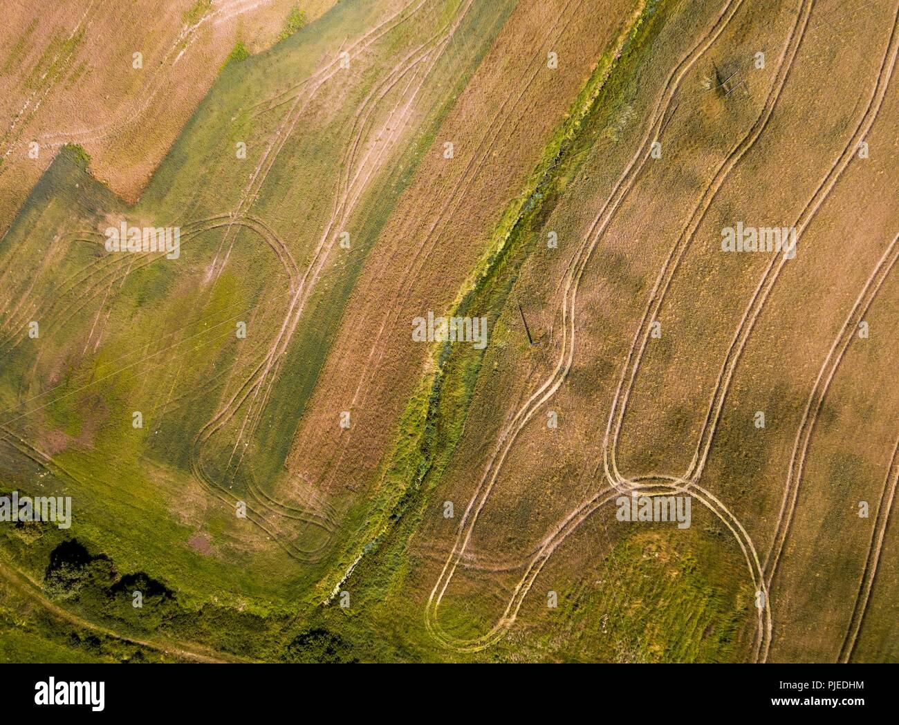 Aerial landscape with beautiful summer fields. Summer drone field ...