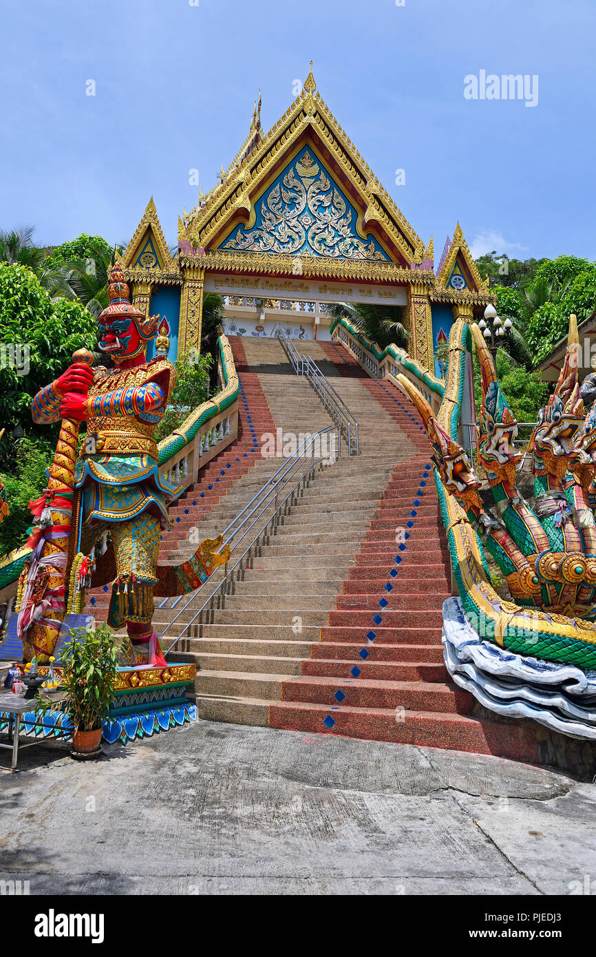 Splendid stair, rising to the temple Wat Khao Rang, Phuket, Thailand ...
