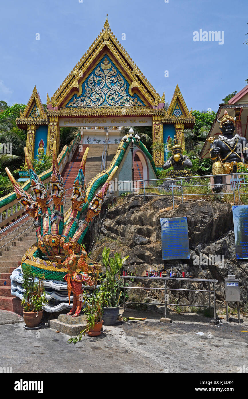 Splendid stair, rising to the temple Wat Khao Rang, Phuket, Thailand ...