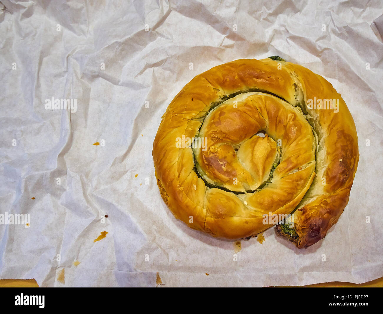 A traditional Spanakotiropita, Spinach and Feta cheese pie, typical ...