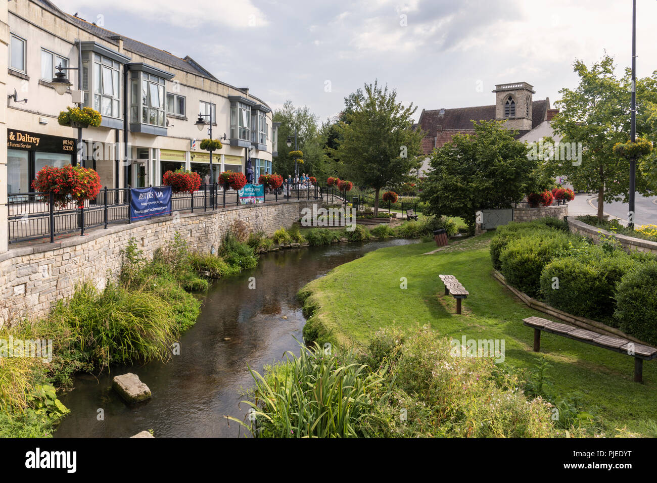 The River Marden running through the town centre of Calne, Wiltshire ...