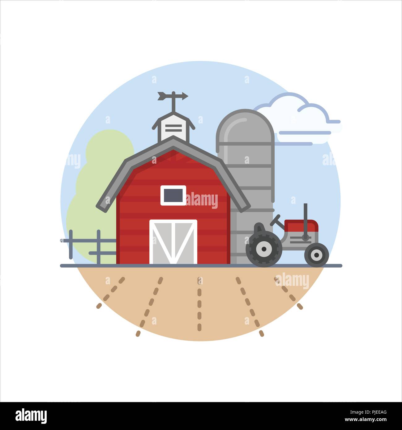 Farm scene with barn, silo, and tractor Stock Vector Image & Art - Alamy
