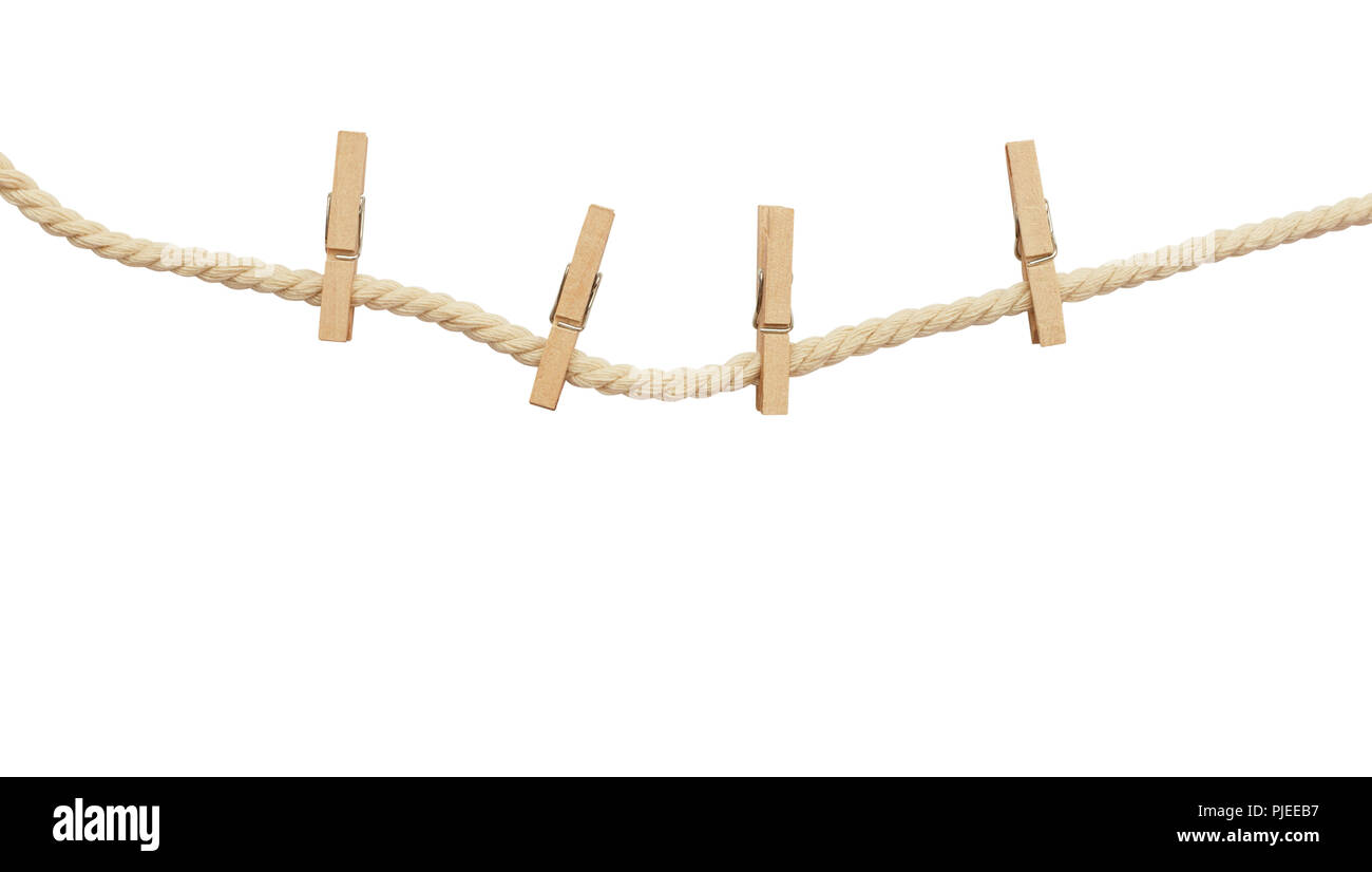 Beige cotton rope and four pins isolated on white background Stock ...