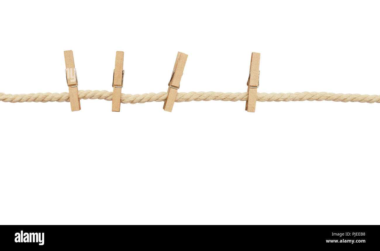 Beige cotton stretched rope and four pins isolated on white background ...
