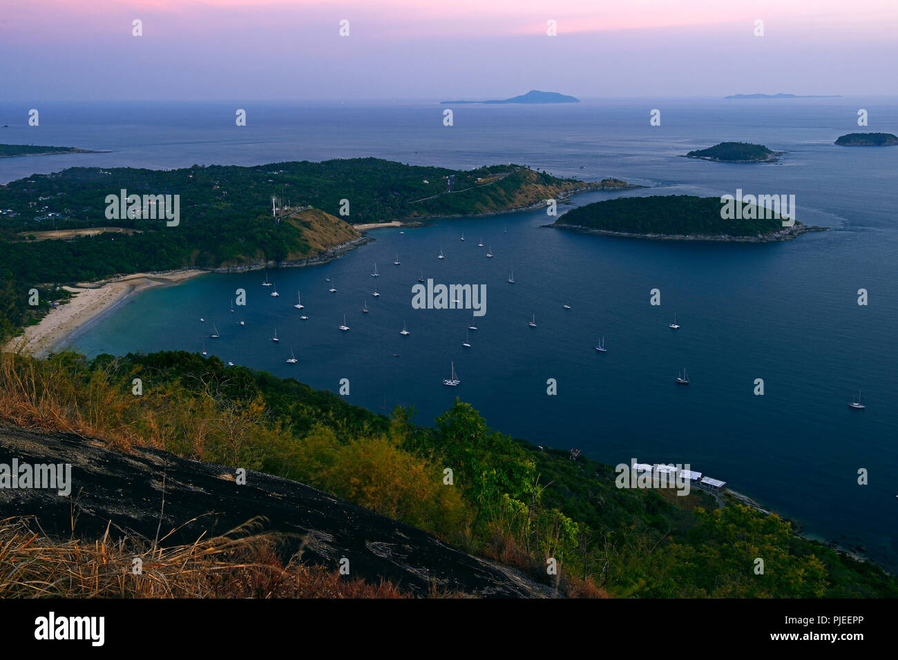 Promthep cape at sundown seen from the Black rock viewpoint, Phuket ...