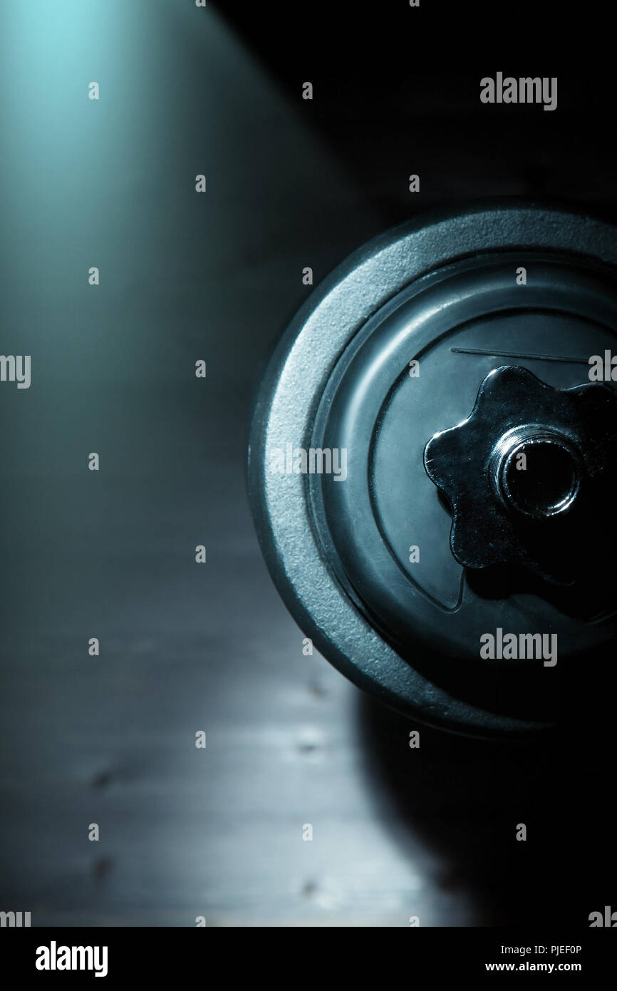 sports dumbbell view in profilesport dumbbell view in profile on a dark ...