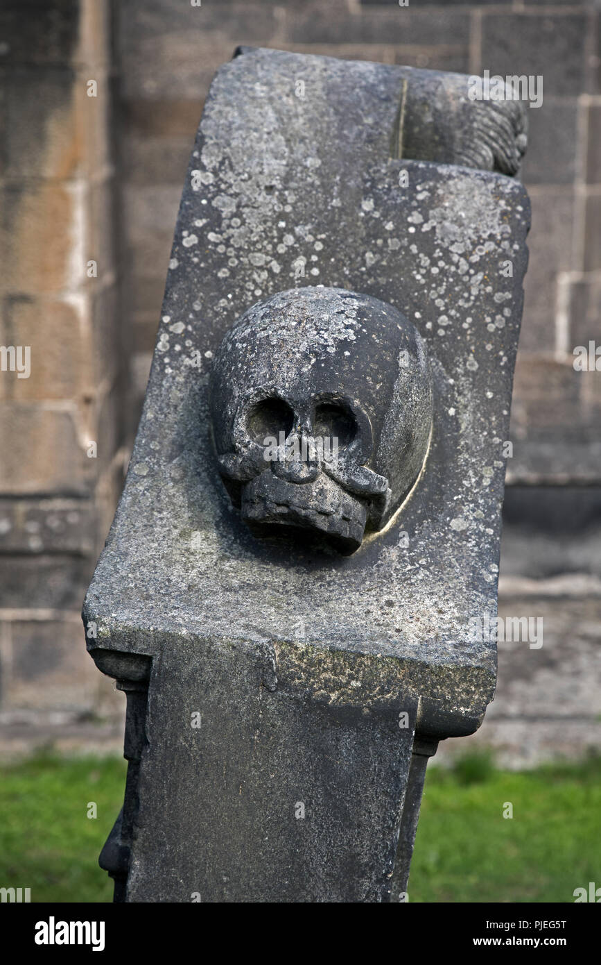 Carved skull on an 18th century headstone in South Leith Parish ...