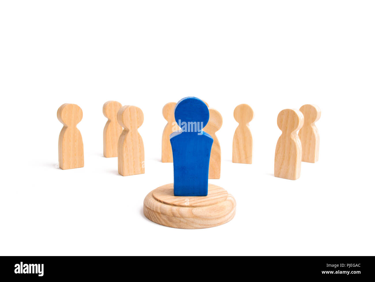 The leader from the rostrum speaks a speech addressing a crowd of ...