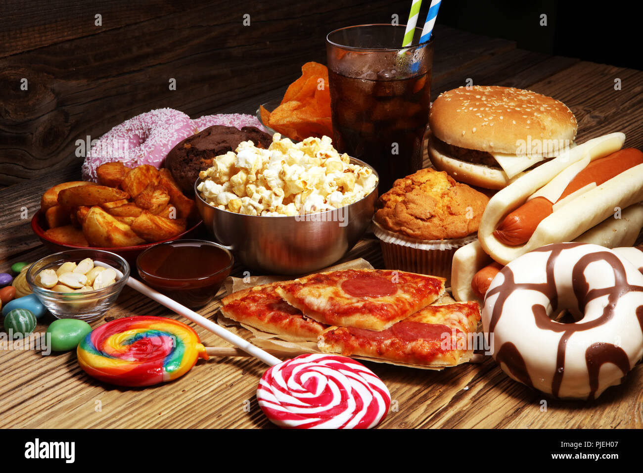 Unhealthy products. food bad for figure, skin, heart and teeth ...