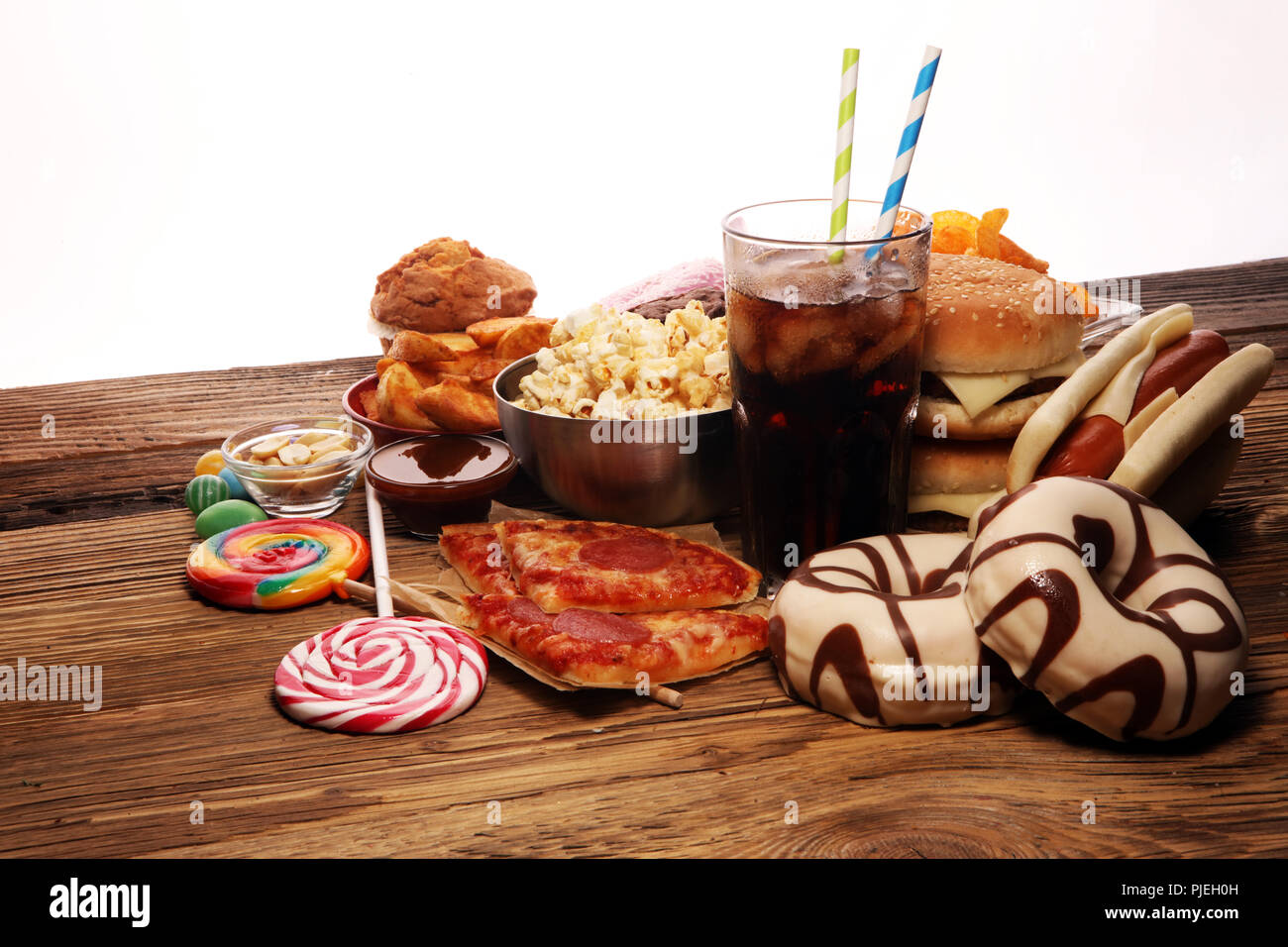 Unhealthy products. food bad for figure, skin, heart and teeth ...