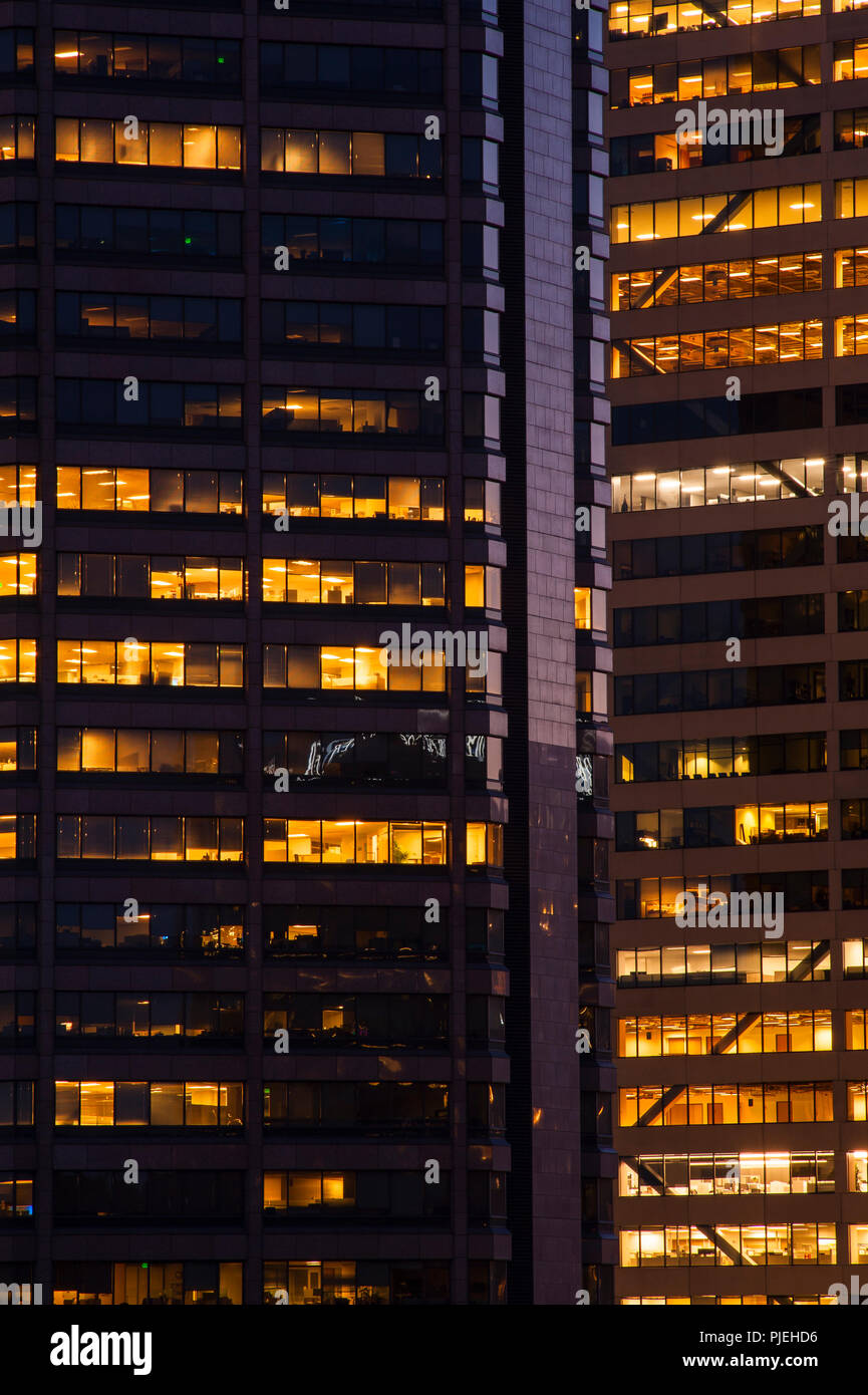 Downtown Seattle with abstract close-up of building facade and interior ...