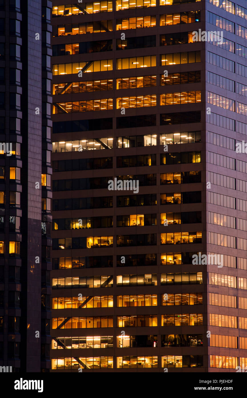 Downtown Seattle with abstract close-up of building facade and interior ...