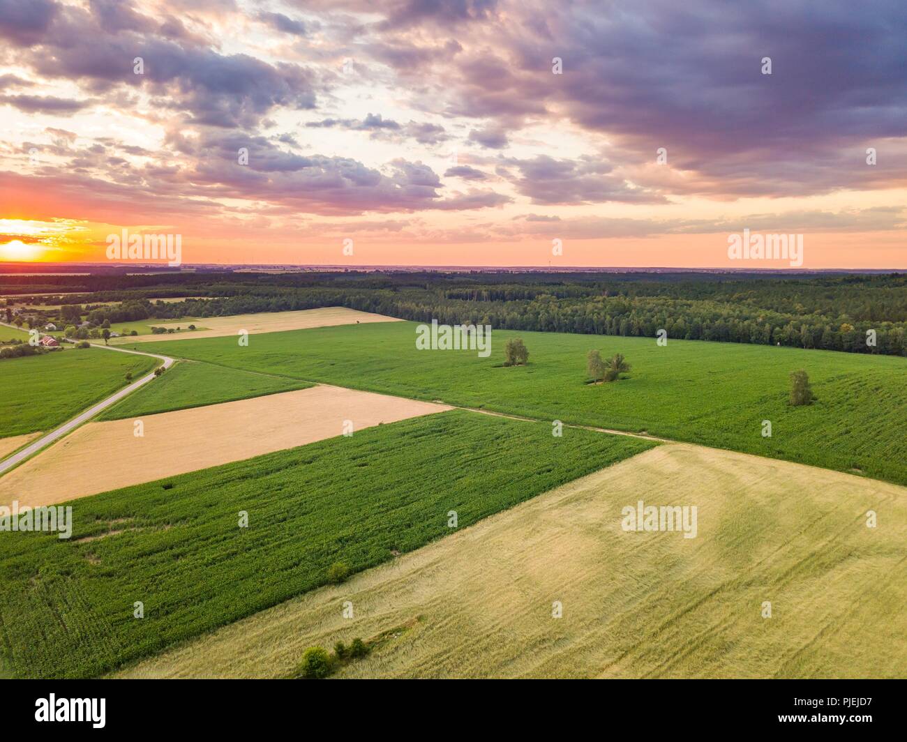 Beautiful summer fields from above. Aerial landscape with beautiful ...