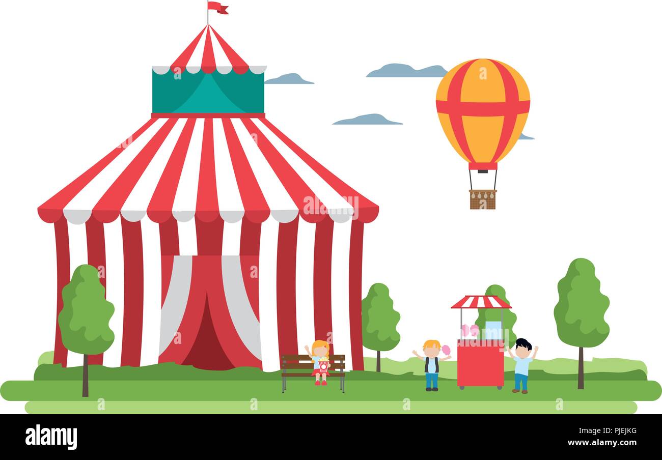 Circus With Shop Carnival And Air Balloon Stock Vector Image And Art Alamy