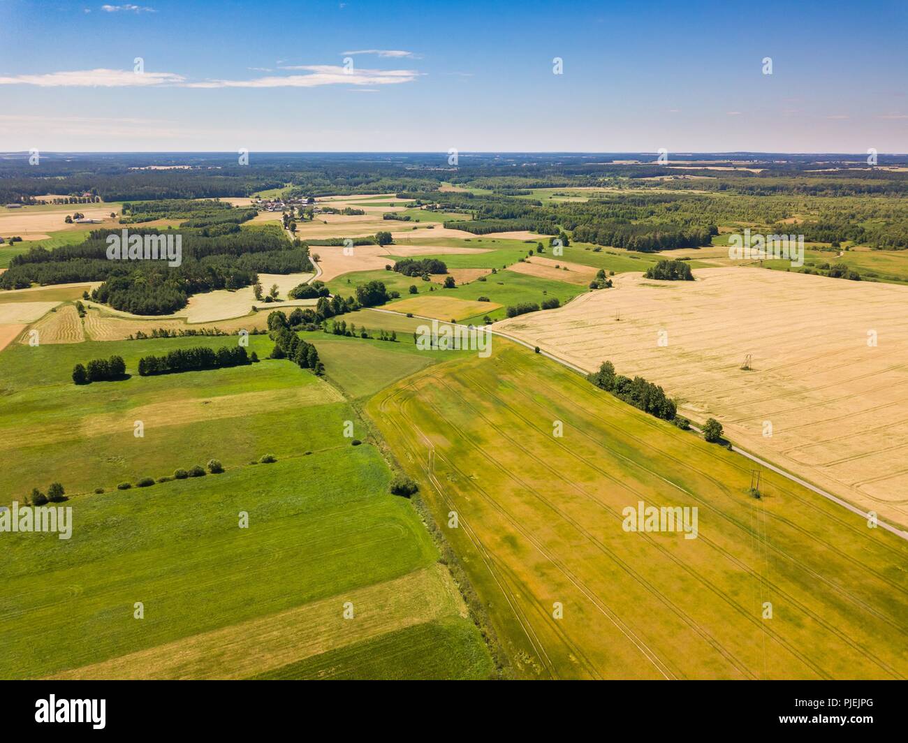 Aerial landscape with beautiful summer fields. Summer drone field ...