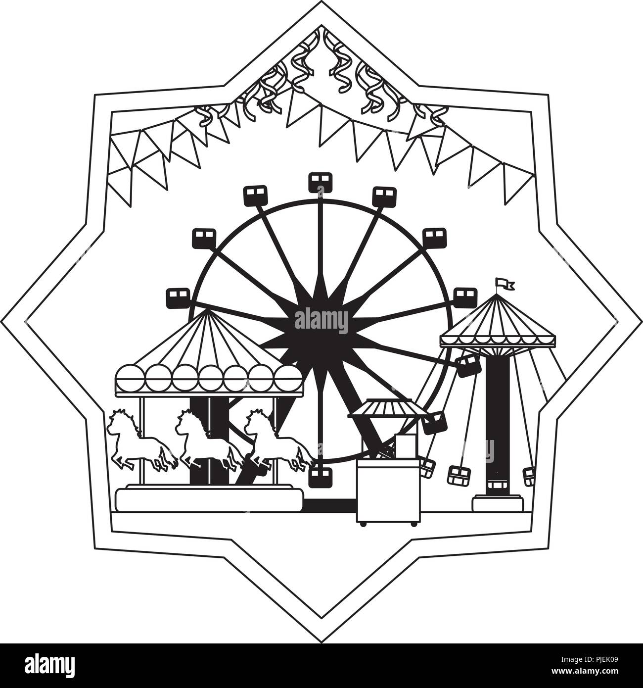 line mechanical ride carnival games inside star Stock Vector Image ...