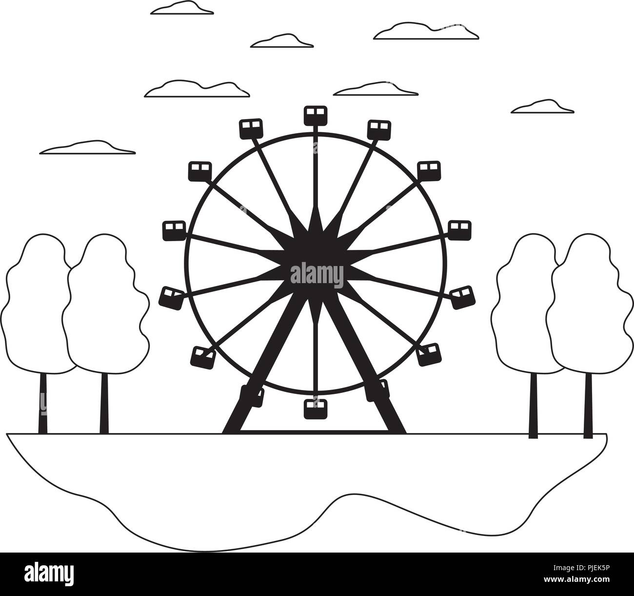 line funny ferris wheel mechanical in the landscape Stock Vector Image ...