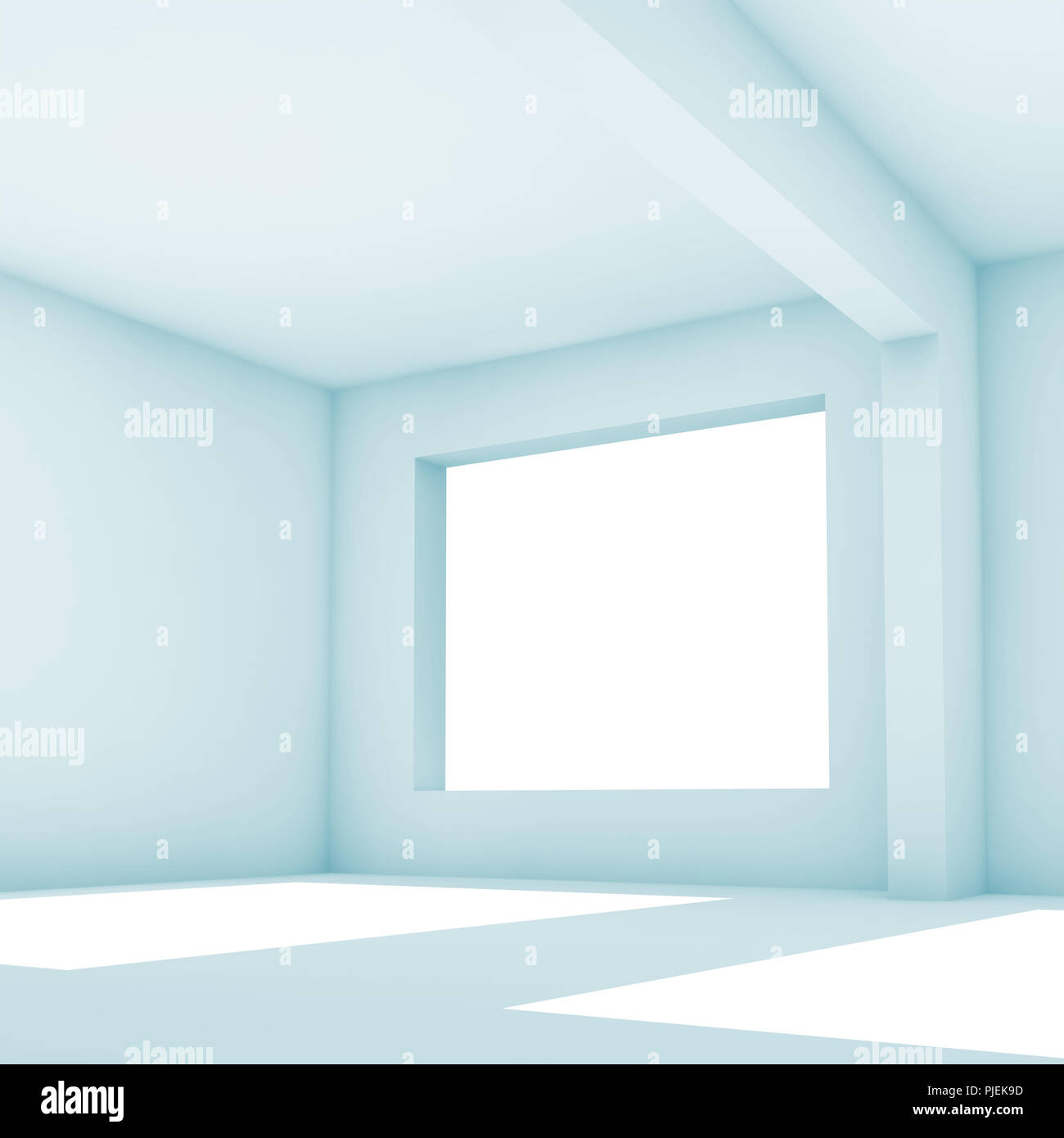 White room with wide empty windows and blue shadows, abstract empty ...