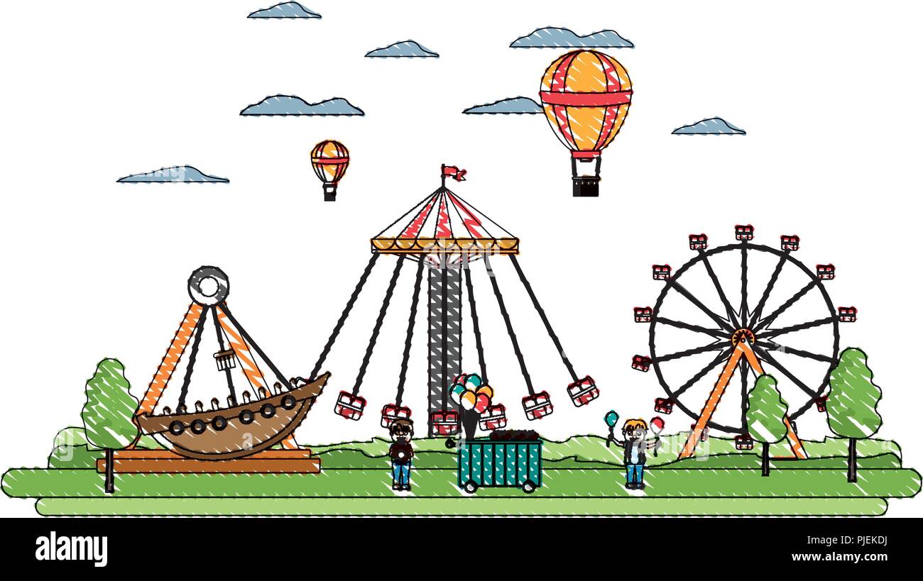 doodle funny carnival mechanical ride games Stock Vector Image & Art ...