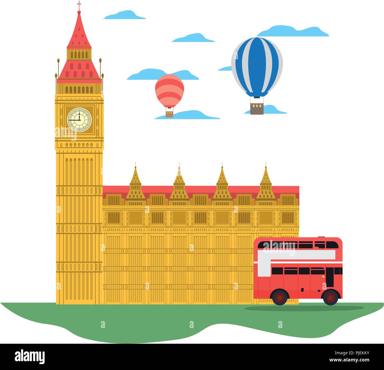 london clock tower with air balloon and bus Stock Vector Image & Art ...