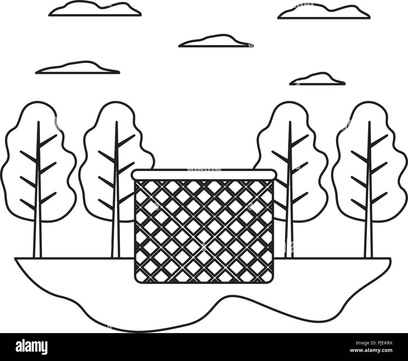 line wood hamper object in the landscape with trees Stock Vector Image ...