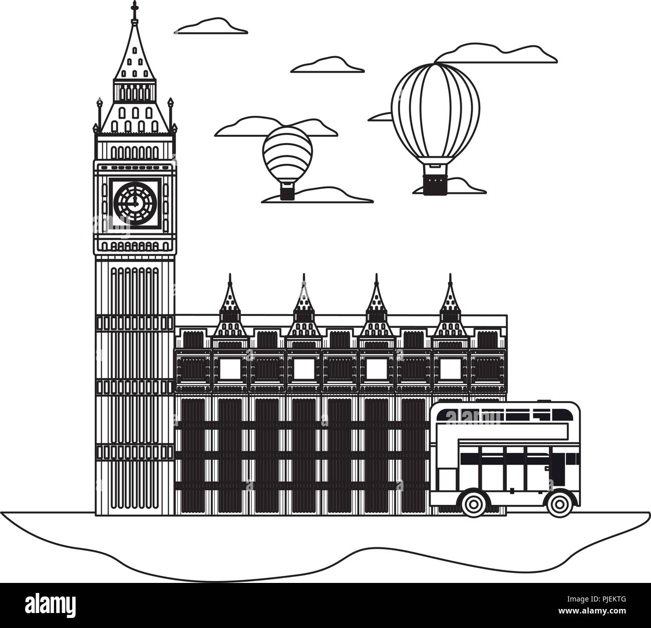 line london clock tower with air balloon and bus Stock Vector Image ...