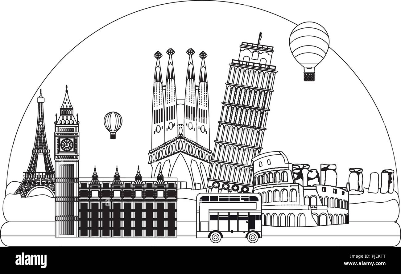 line medieval countries architecture towers design Stock Vector Image ...