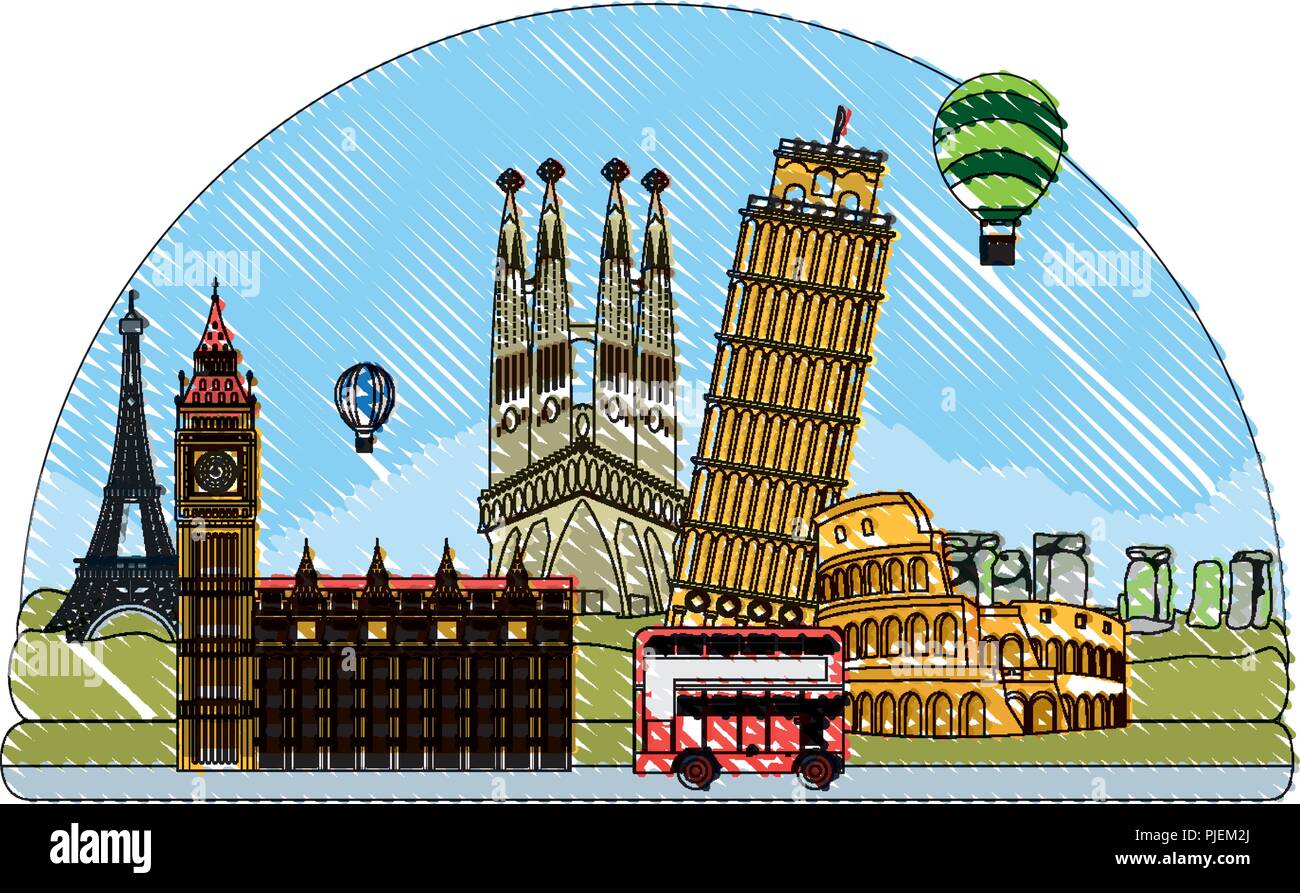 doodle medieval countries architecture towers design Stock Vector Image ...