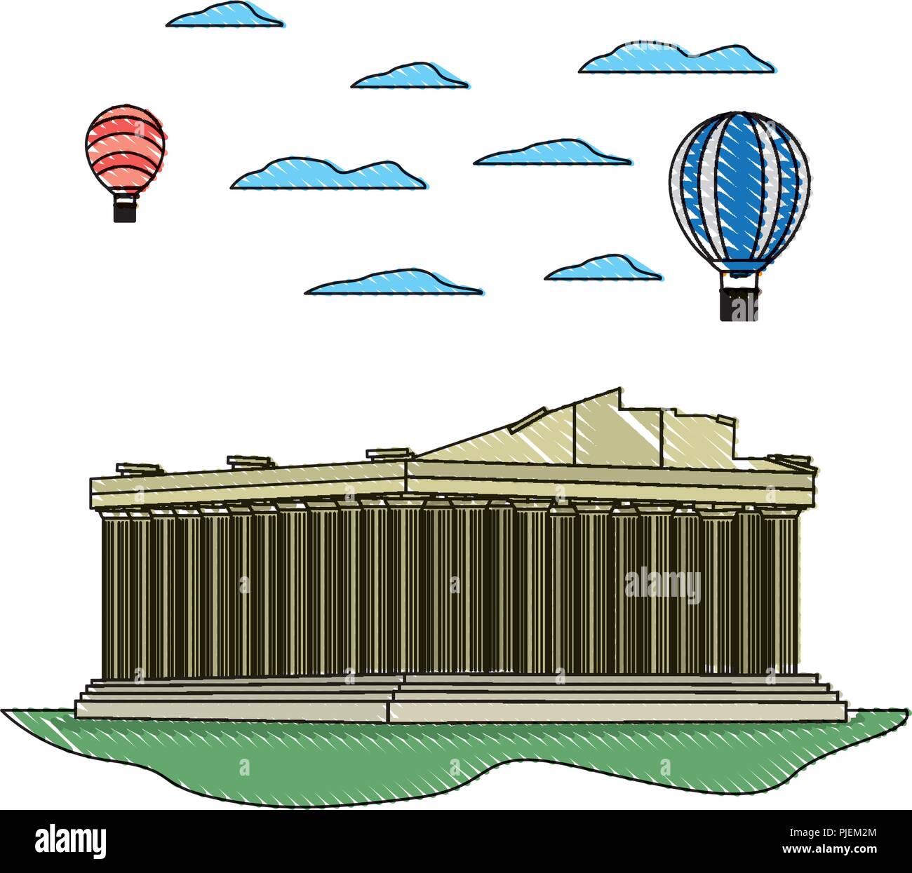 doodle medieval athens architecture and air balloons Stock Vector Image ...