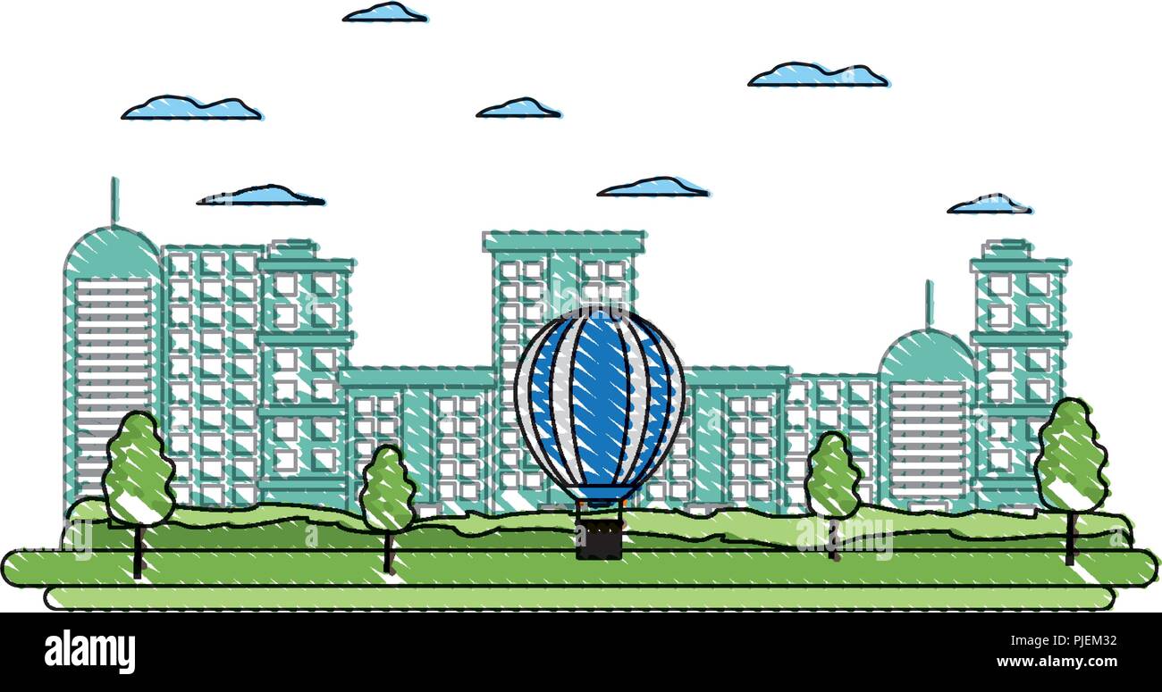 doodle building urban architecture and air balloon Stock Vector Image ...