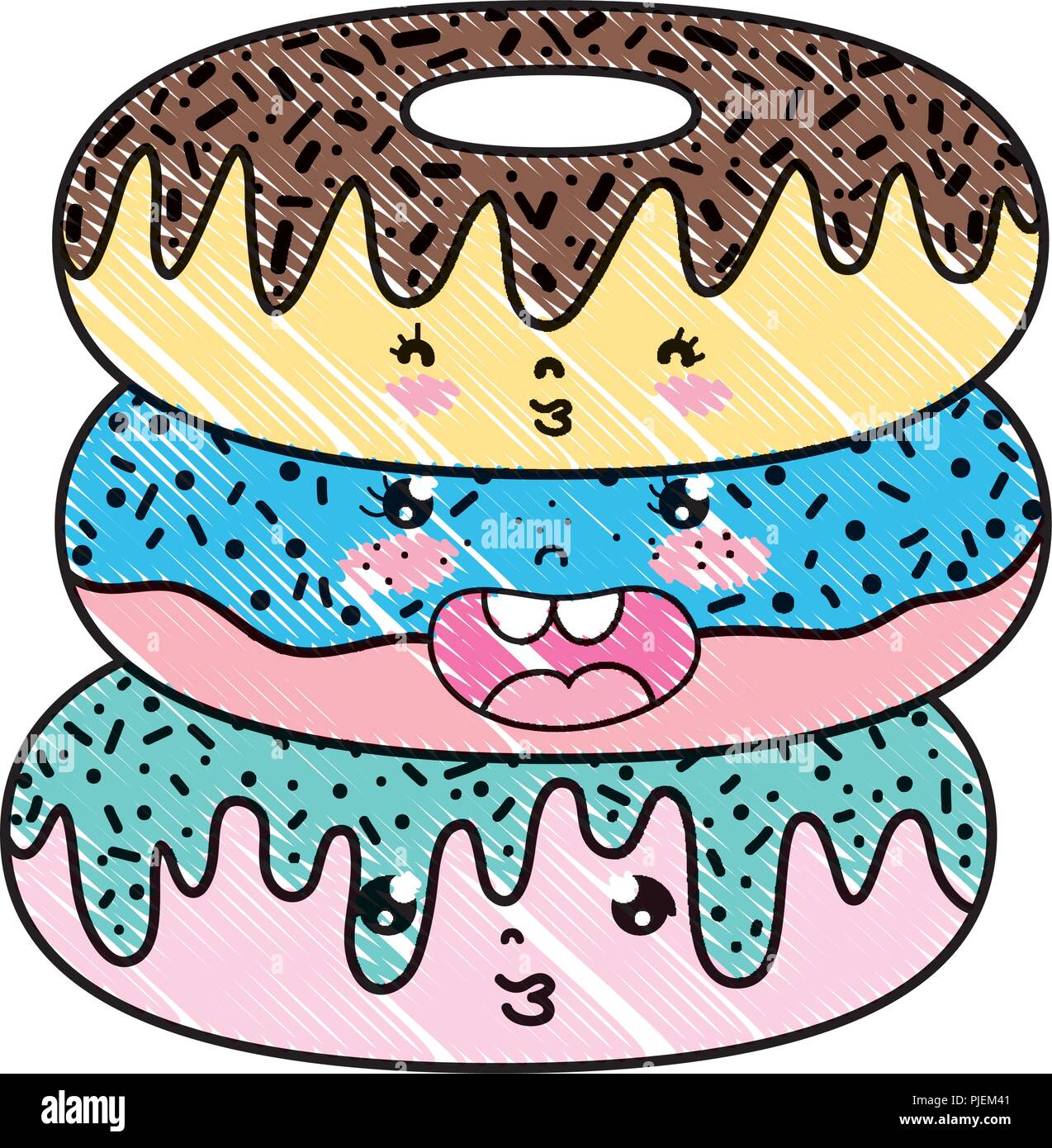 doodle kawaii cute donuts facial expression Stock Vector Image & Art ...