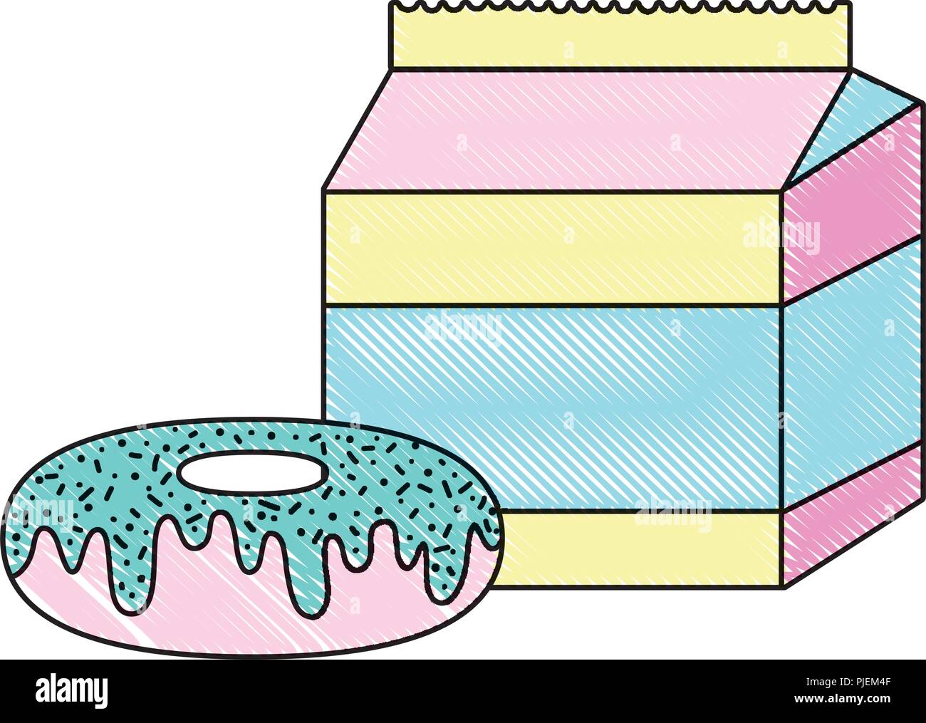 doodle sweet donut with milk box snack Stock Vector Image & Art - Alamy