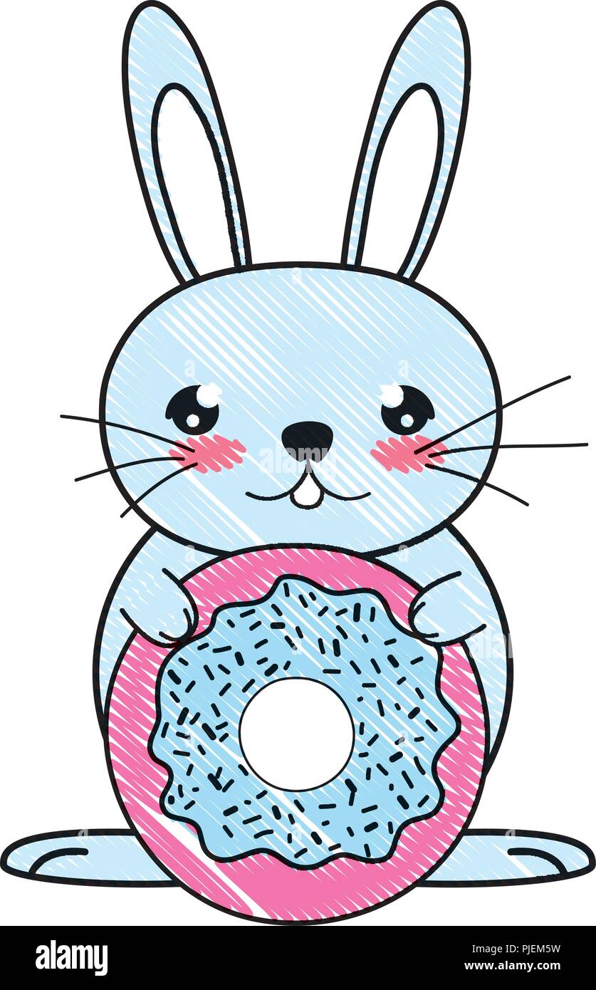 doodle male rabbit animal with sweet donut Stock Vector Image & Art - Alamy