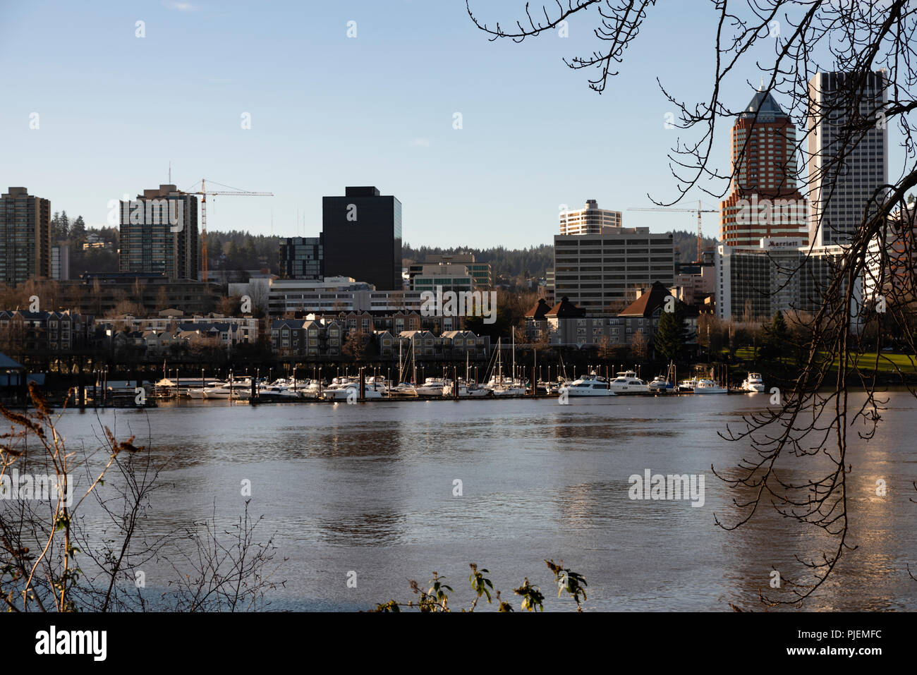 Portland Oregon with marina and waterfront. Portland, Oregon Stock ...