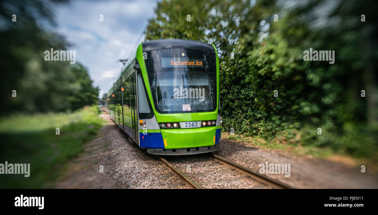 London, England - July 2018 : Modern tramway on tracks going through ...