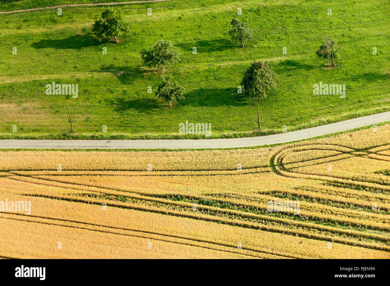 A meadow, a street and a field, seen from above Stock Photo - Alamy