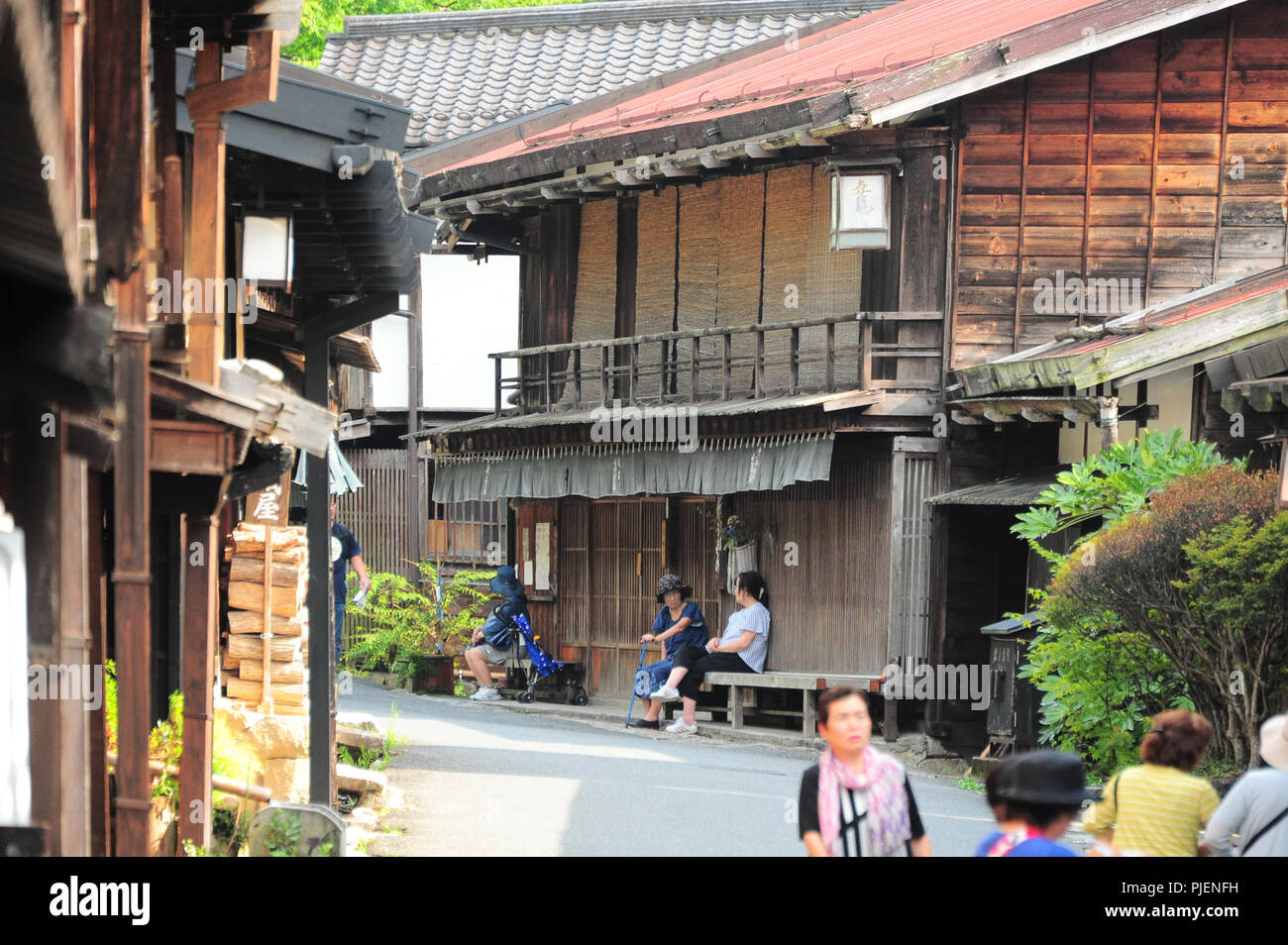 local people at Tsumago, an old townscape preserved area in Japan Stock ...