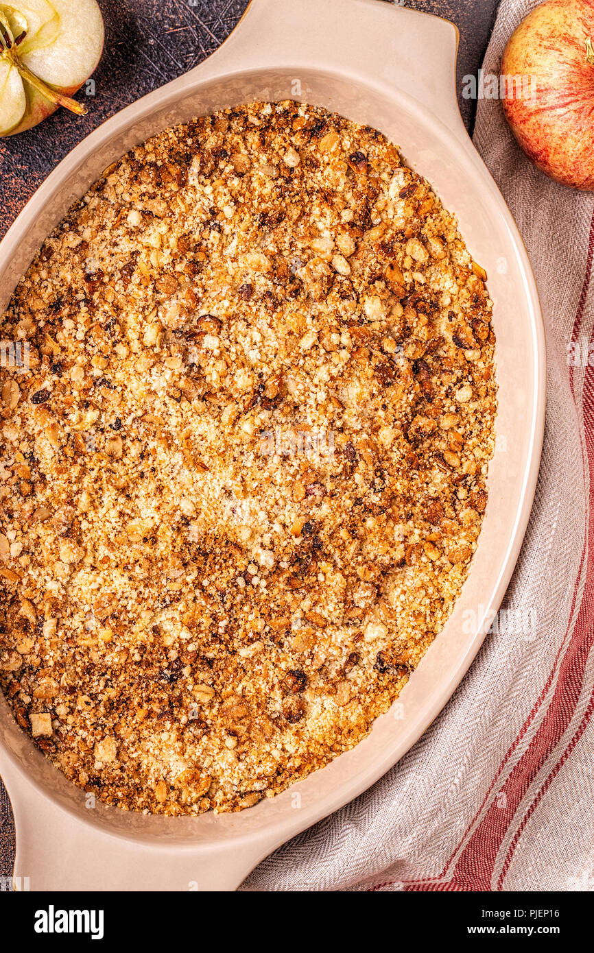 Apple cherry crisp crumble, top view Stock Photo - Alamy