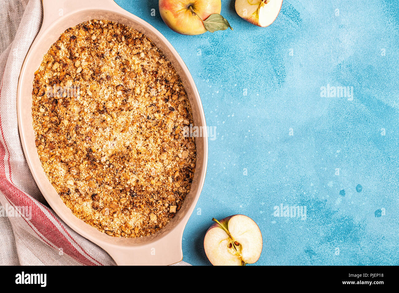 Apple cherry crisp crumble, top view Stock Photo - Alamy