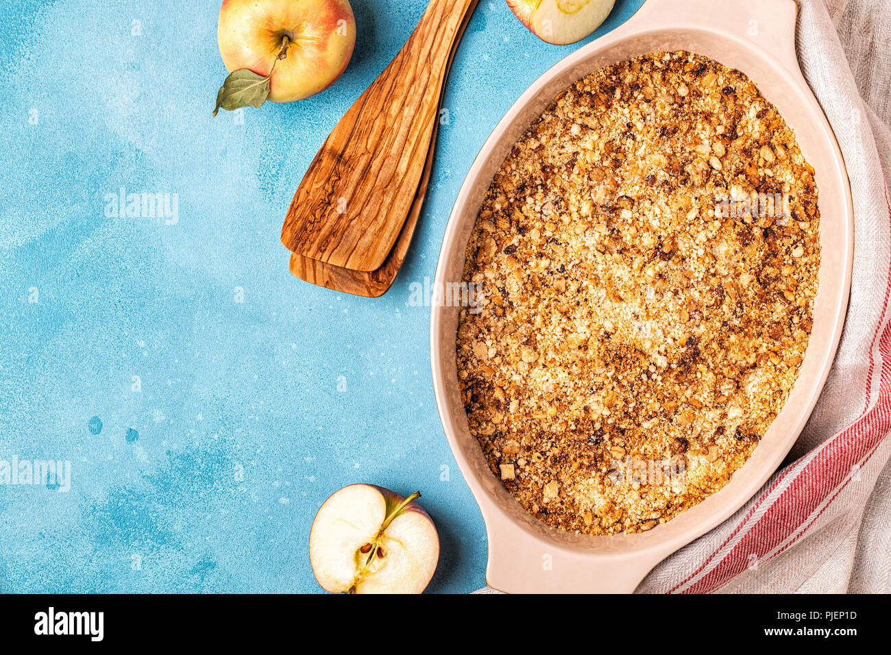 Apple cherry crisp crumble, top view Stock Photo - Alamy